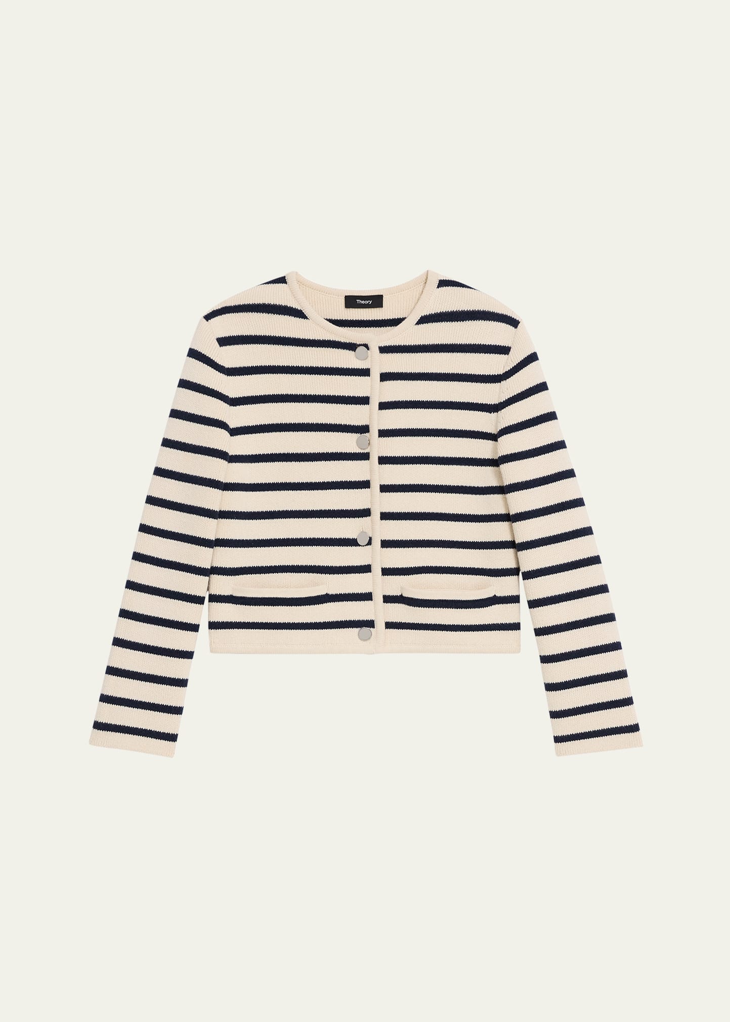 Theory Waverly Cotton Stripe Cropped Jacket - Crmbrtnvy | Editorialist