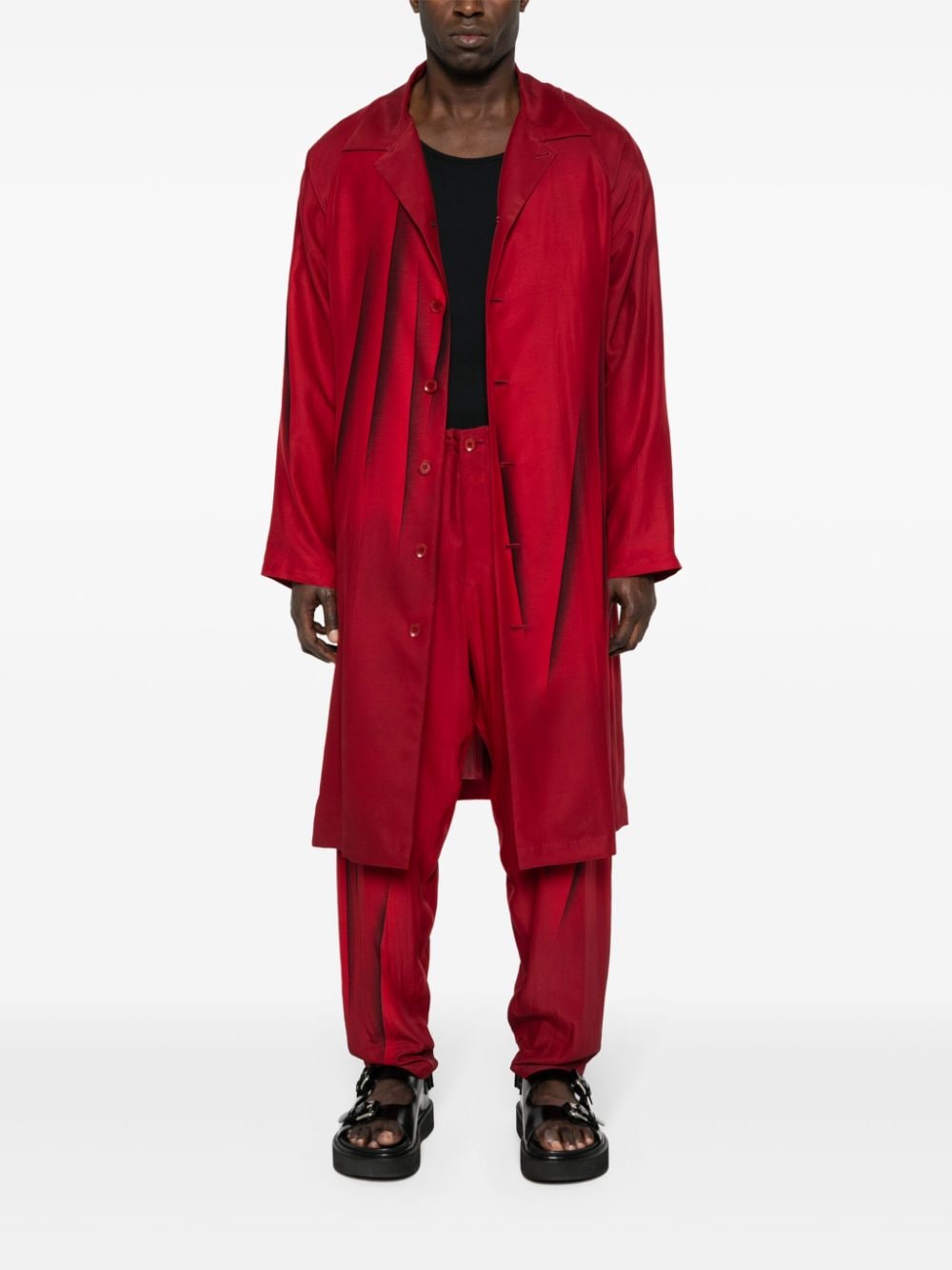 YOHJI YAMAMOTO Yohji Yamamoto Abstract-Print Silk Coat