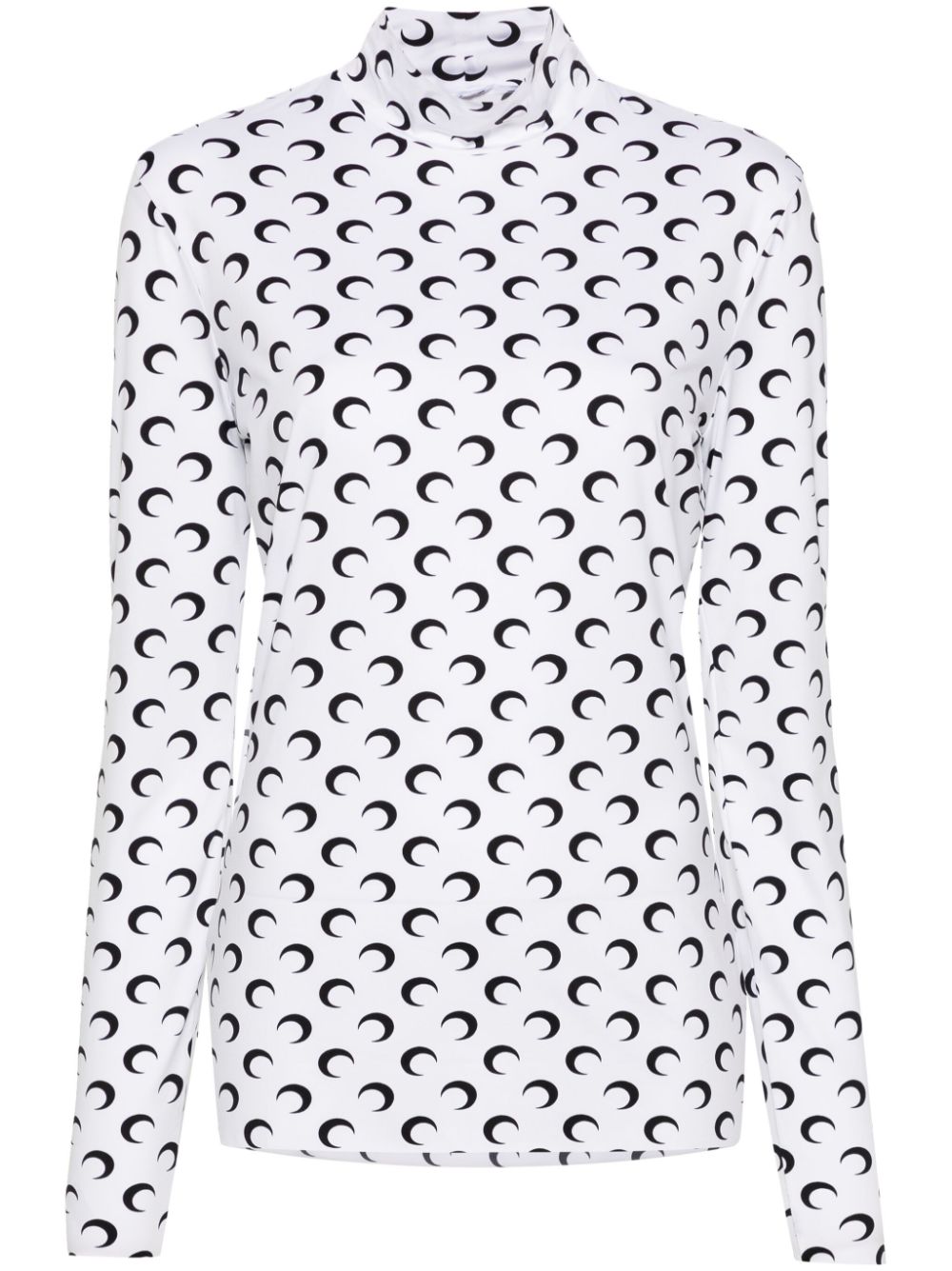 MARINE SERRE Marine Serre Moon-Print Mock Neck Long Sleeve T-Shirt