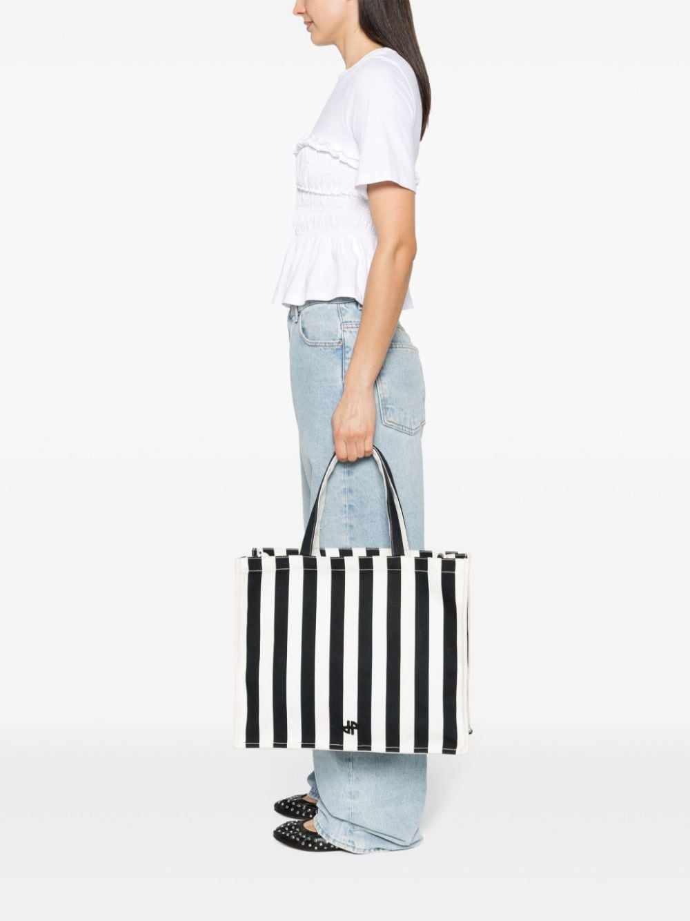 PATOU Patou Large JP Striped Canvas Tote Bag