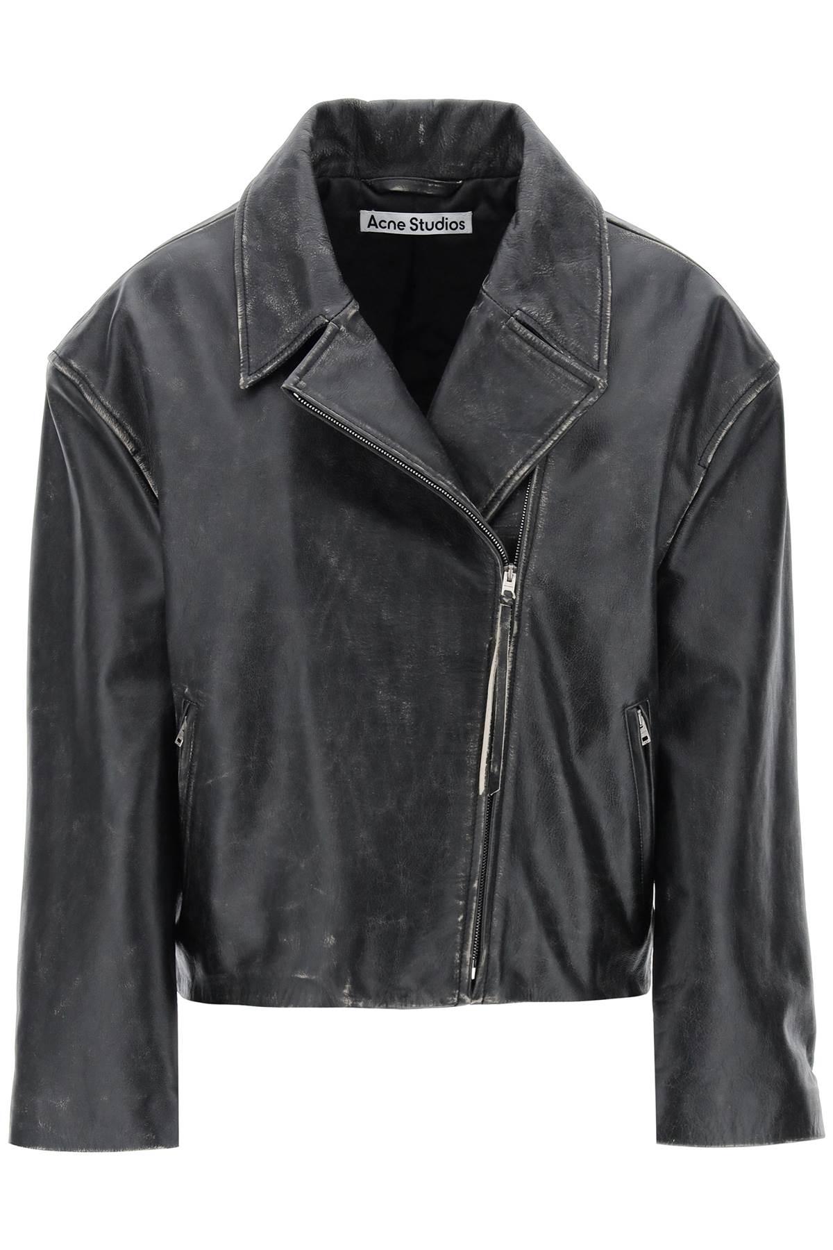 Acne Studios Distressed Leather Biker Jacket In Black - 46% Off 