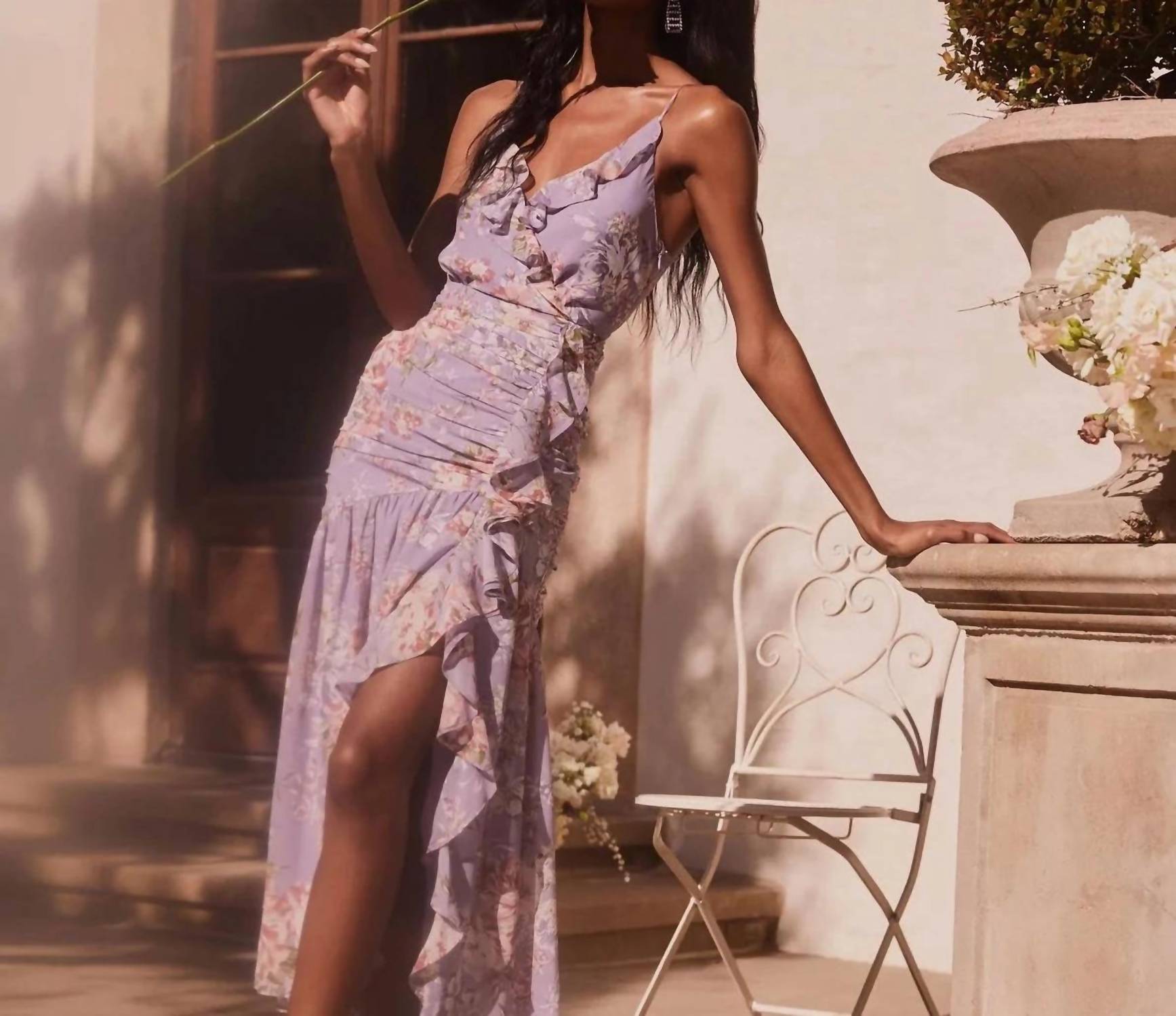 Astr The Label Kiana Floral Ruched Midi Dress In Lavender Floral In Purple - 41% Off | Editorialist Astr The Label Kiana Floral Ruched Midi Dress In Lavender Floral In Purple - 41% Off | Editorialist