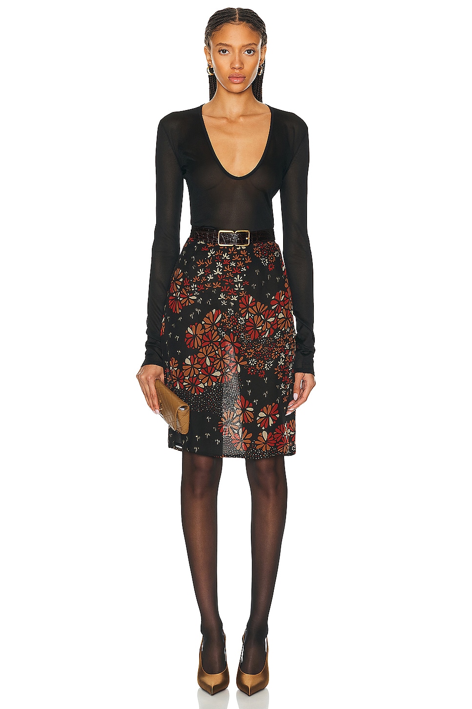 SAINT LAURENT Saint Laurent Plunge Neck Sheer Top