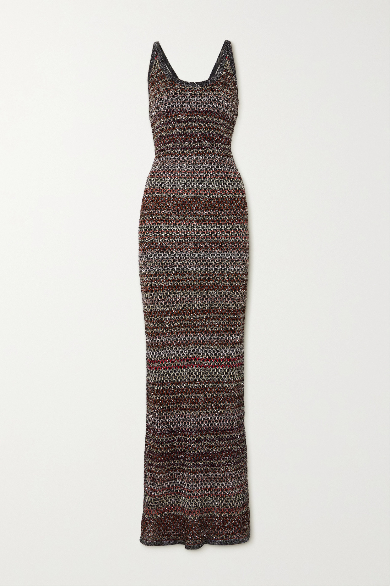 missoni sequin-embellished striped crochet-knit maxi dress Missoni Sequin-embellished Striped Ribbed-knit Maxi Dress in Blue