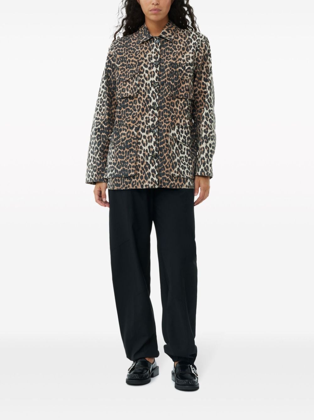 GANNI GANNI Leopard Print Canvas Shirt Jacket