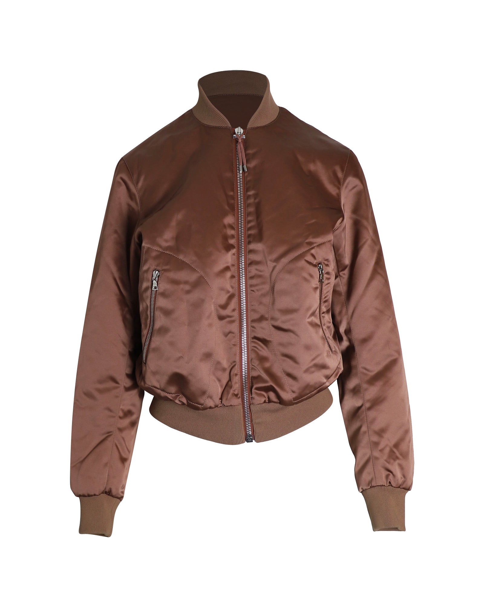 Acne Studios Azura Bomber Jacket In Rose Satin In Brown - 49 Acne Studios Azura Bomber Jacket In Rose Satin In Brown - 49