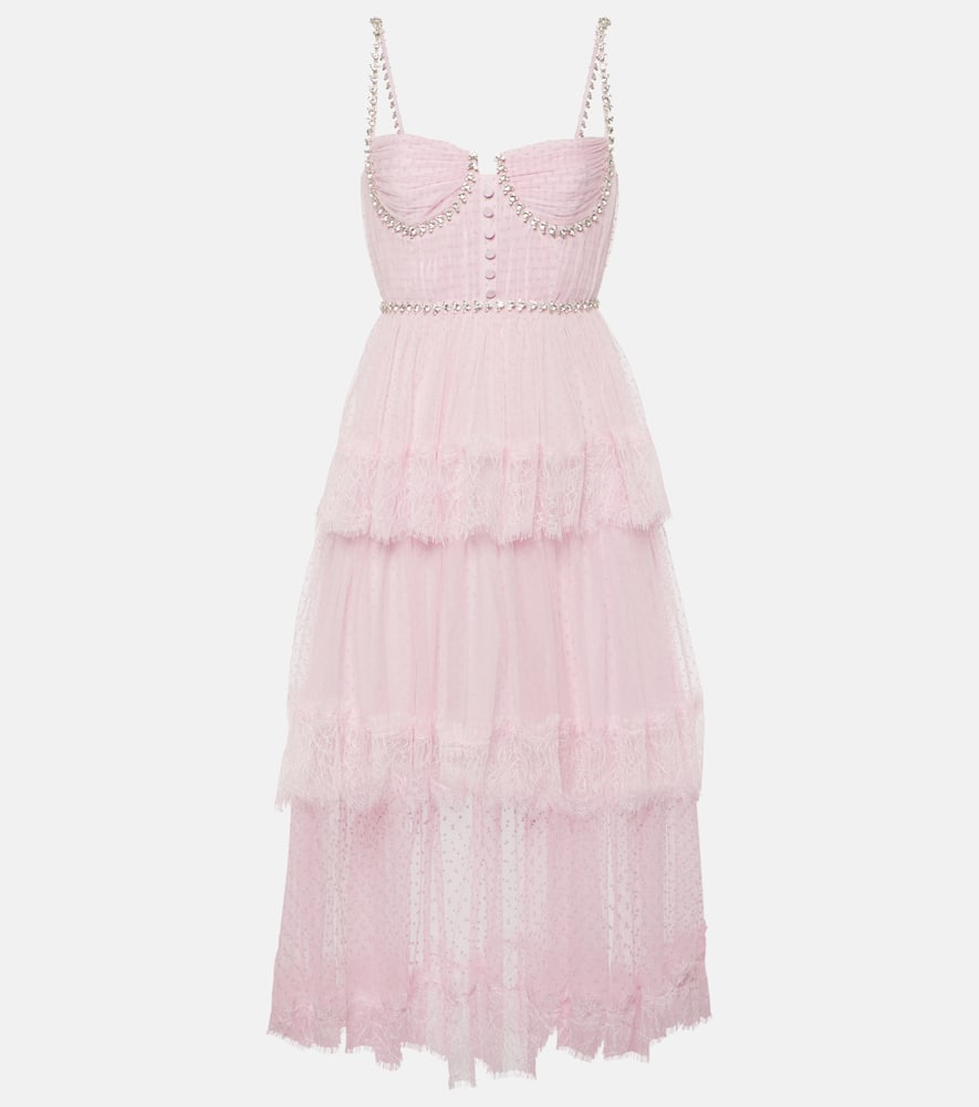 Self-Portrait Embellished Lace-Trimmed Mesh Midi Dress In Pink - 40% Off |  Editorialist