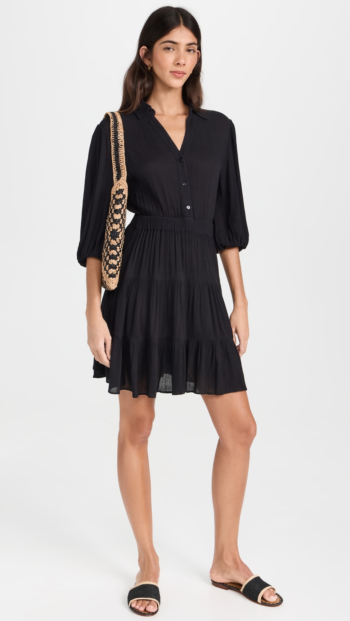 PLAYA LUCILA Collared Gauze Mini Dress