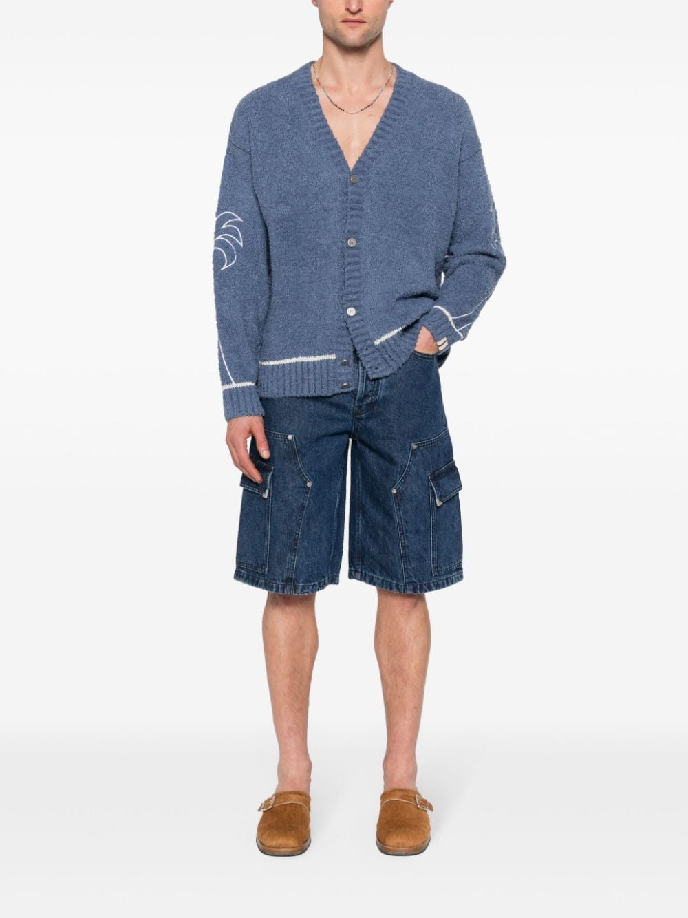 PALM ANGELS Palm Angels Logo-Embroidered Denim Cargo Shorts