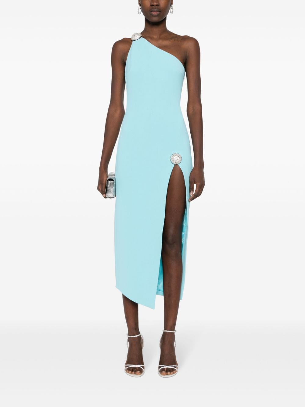 DAVID KOMA David Koma One-Shoulder Crystal Button Midi Dress