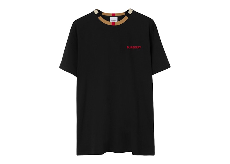 Burberry Icon Stripe Trim Cotton T-Shirt In Black | Editorialist