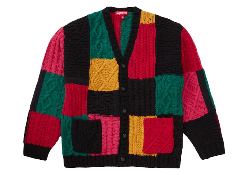 Supreme Patchwork Cable Knit Cardigan In Black | Editorialist