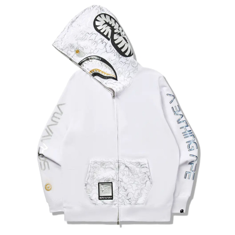 A Bathing Ape X Hajime Sorayama Shark Full Zip Hoodie - White