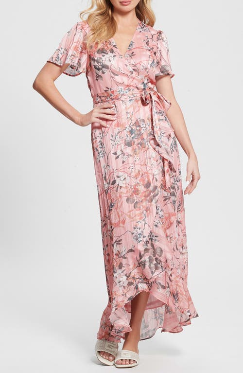 Guess New Juna Metallic Floral Print Wrap Dress - Pink | Editorialist