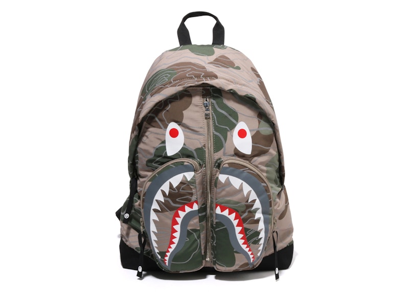 BAPE Layered Line Camo Shark Day Backpack Beige Editorialist