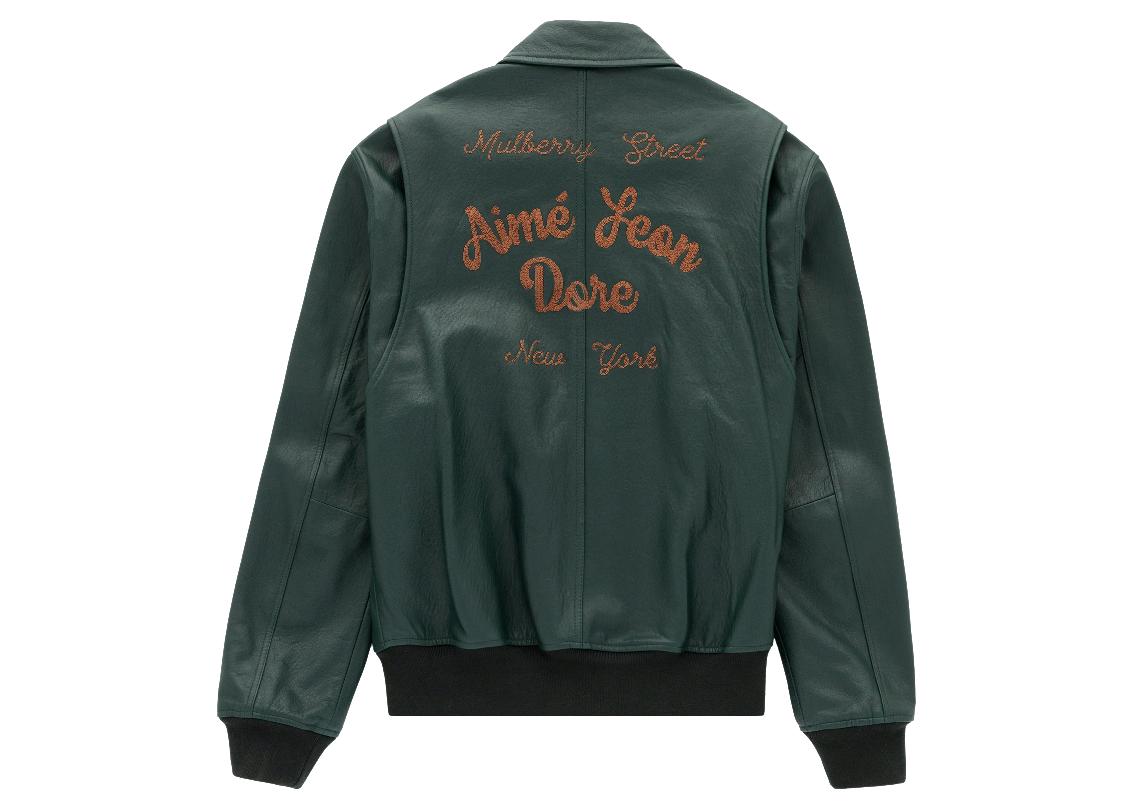Aimé Leon Dore Chainstitch Leather Bomber Jacket - Green