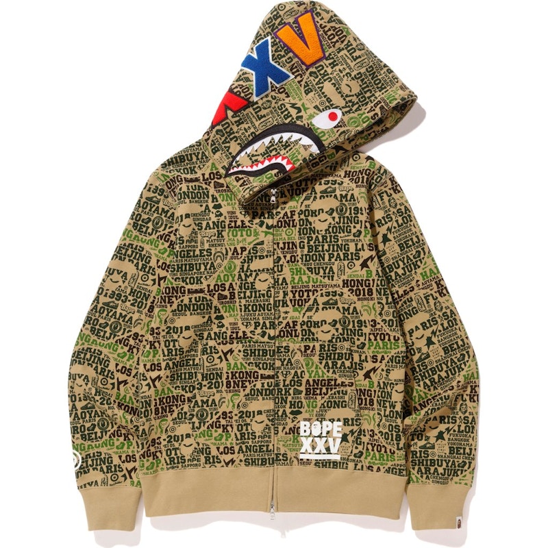 A Bathing Ape Xxv Cities Camo Shark Full Zip Hoodie - Green