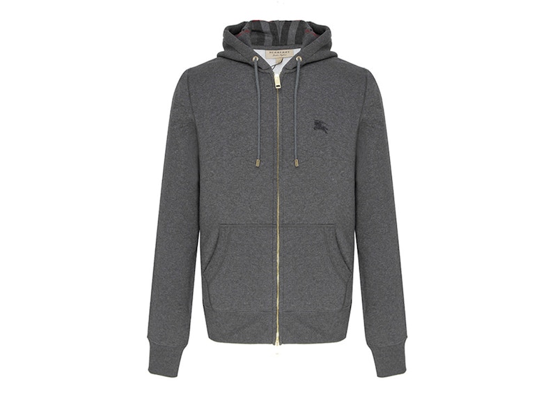 Burberry Clarendon Check Hood Zip Up Hoodie - Gray | Editorialist