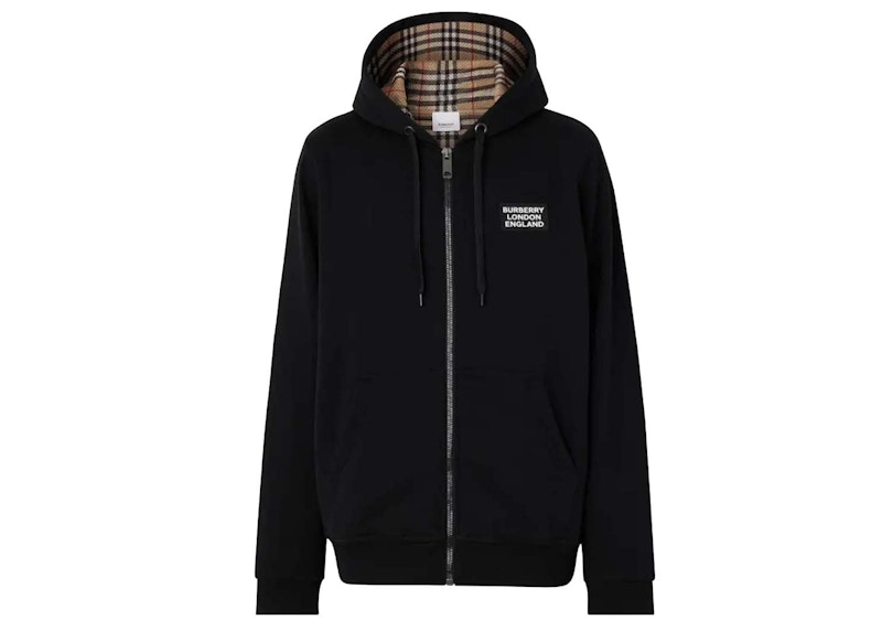 Burberry Letter Graphic Cotton Blend Zip Hoodie - Navy Blue