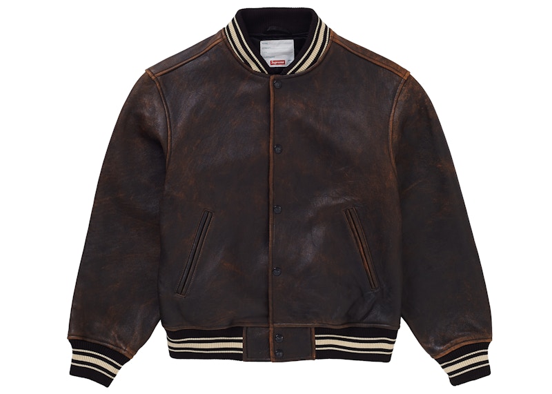 Supreme Pebbled Leather Varsity Jacket - Black | Editorialist