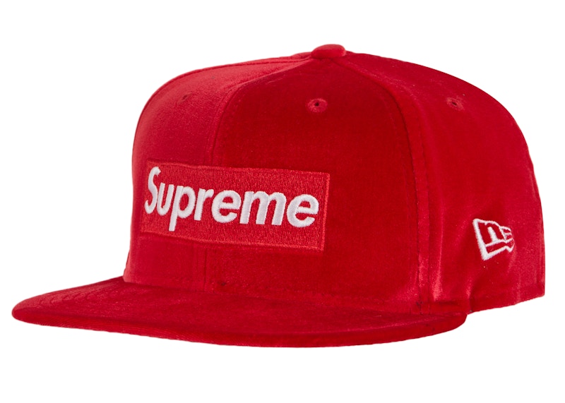 Supreme Velour Box Logo New Era Cap - Red | Editorialist
