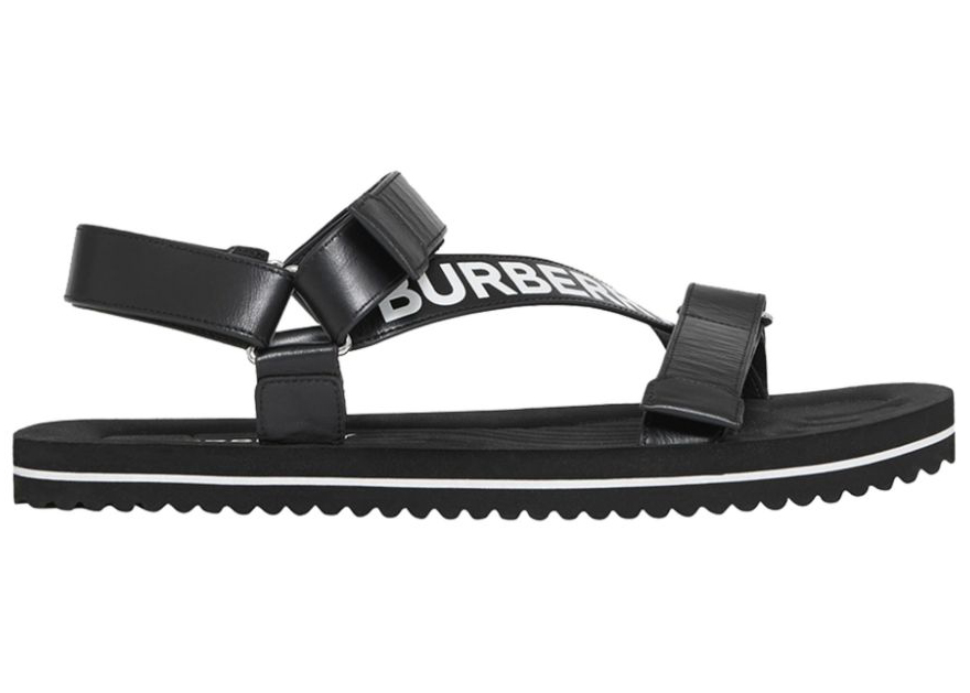 Burberry Logo Strap Leather Sandals - Black | Editorialist display picture 2