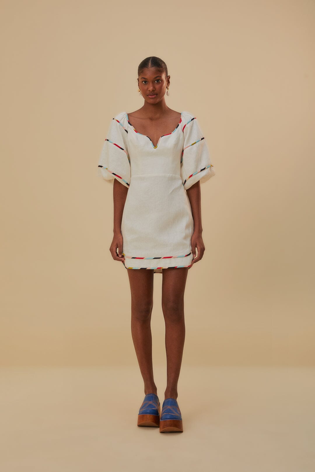 Farm Rio Active Colorful Stripes Euroflax Mini Dress - White | Editorialist