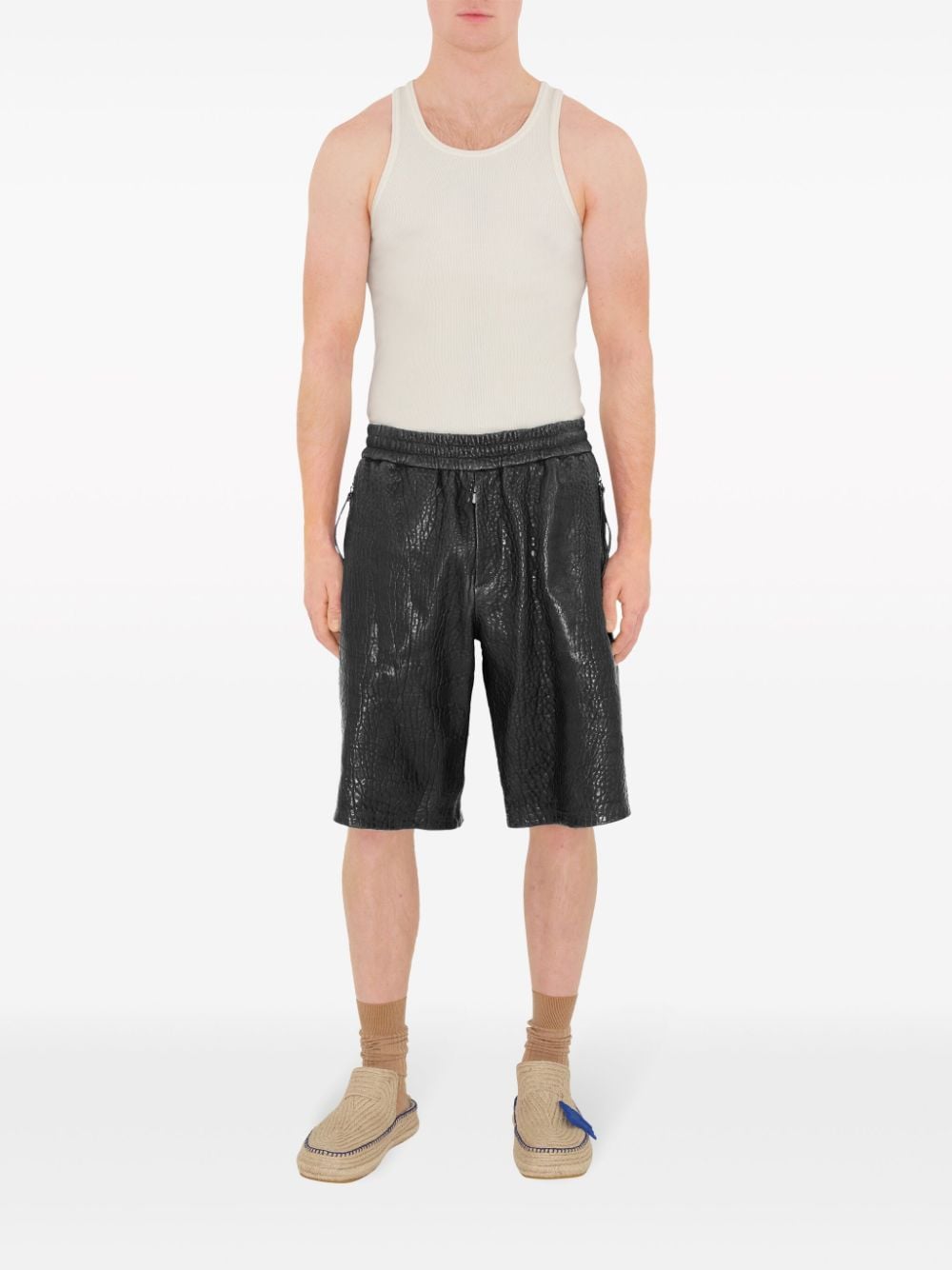 BURBERRY Grained-Effect Leather Shorts