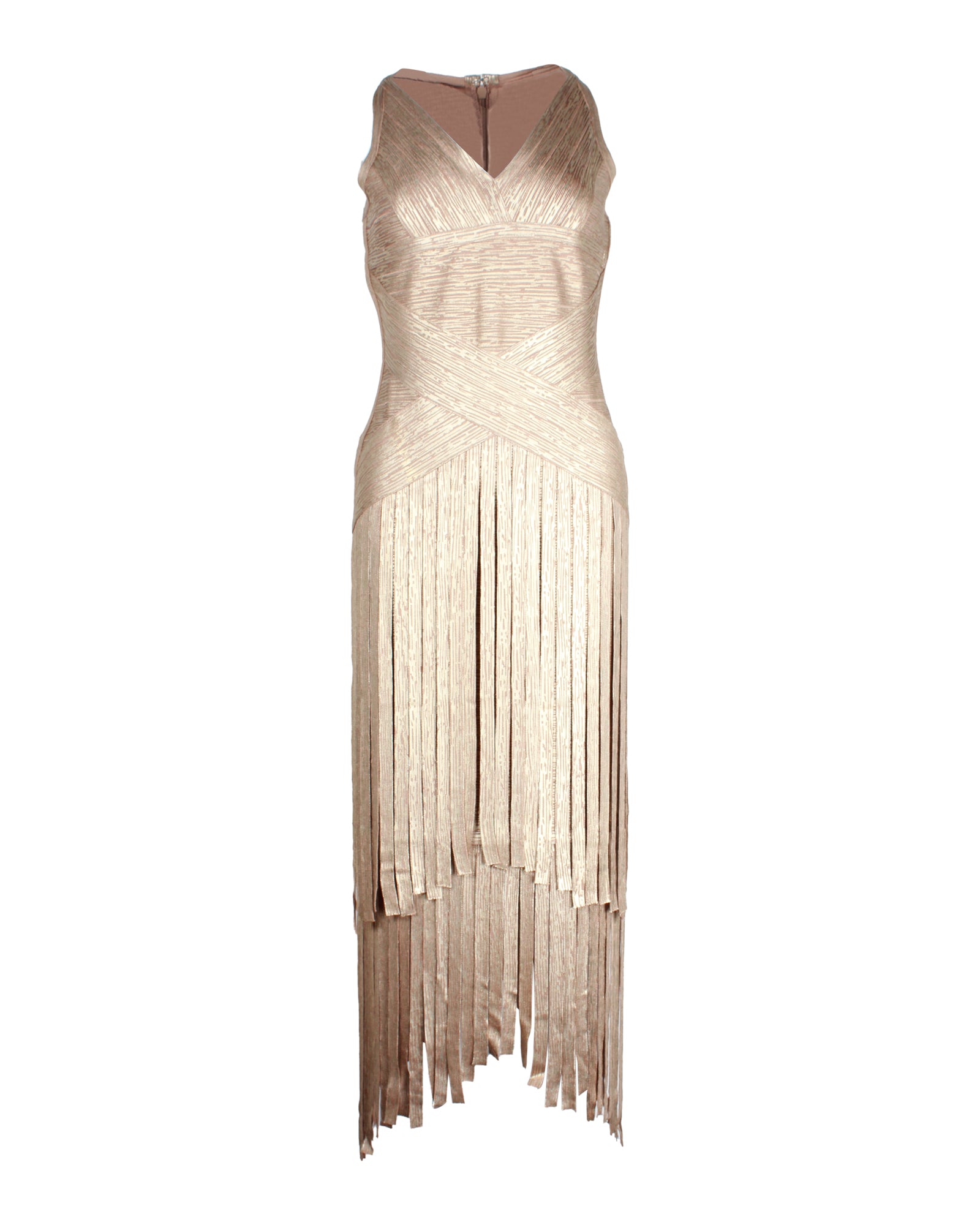 Herve Leger Tiered Fringed Midi Dress In Beige - 77% Off | Editorialist