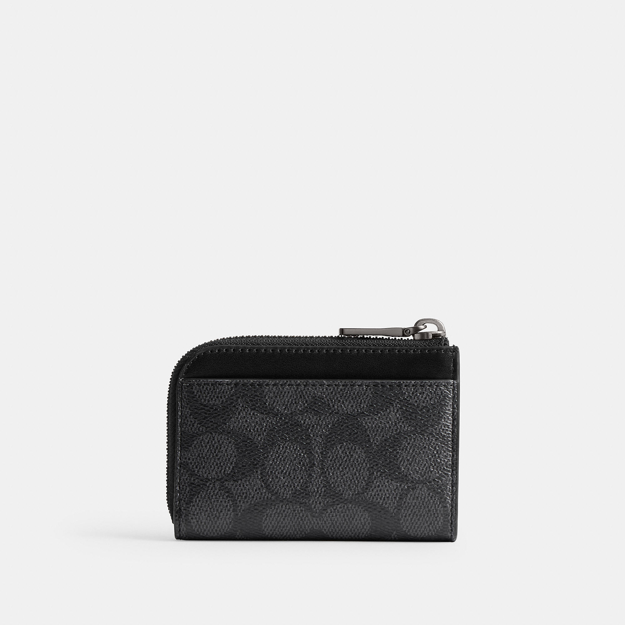 COACH L-zip Key Case In Signature Canvas - Black Signature