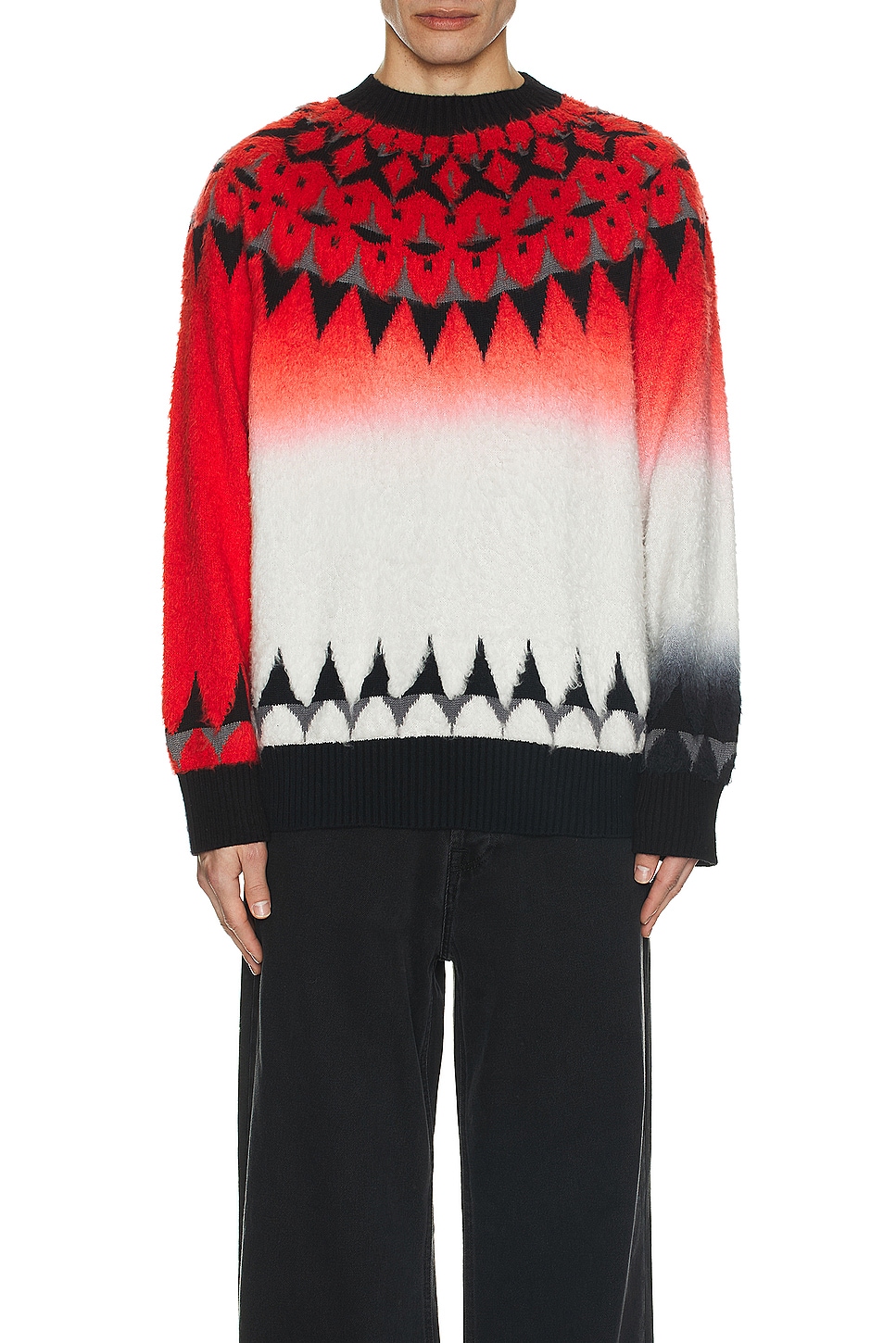 Sacai Jacquard Knit Pullover In Red - 81% Off | Editorialist