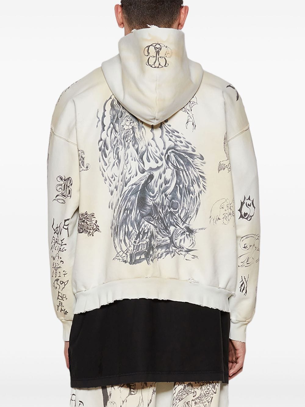 Balenciaga Tat Zip-Up Cotton Hoodie - White | Editorialist