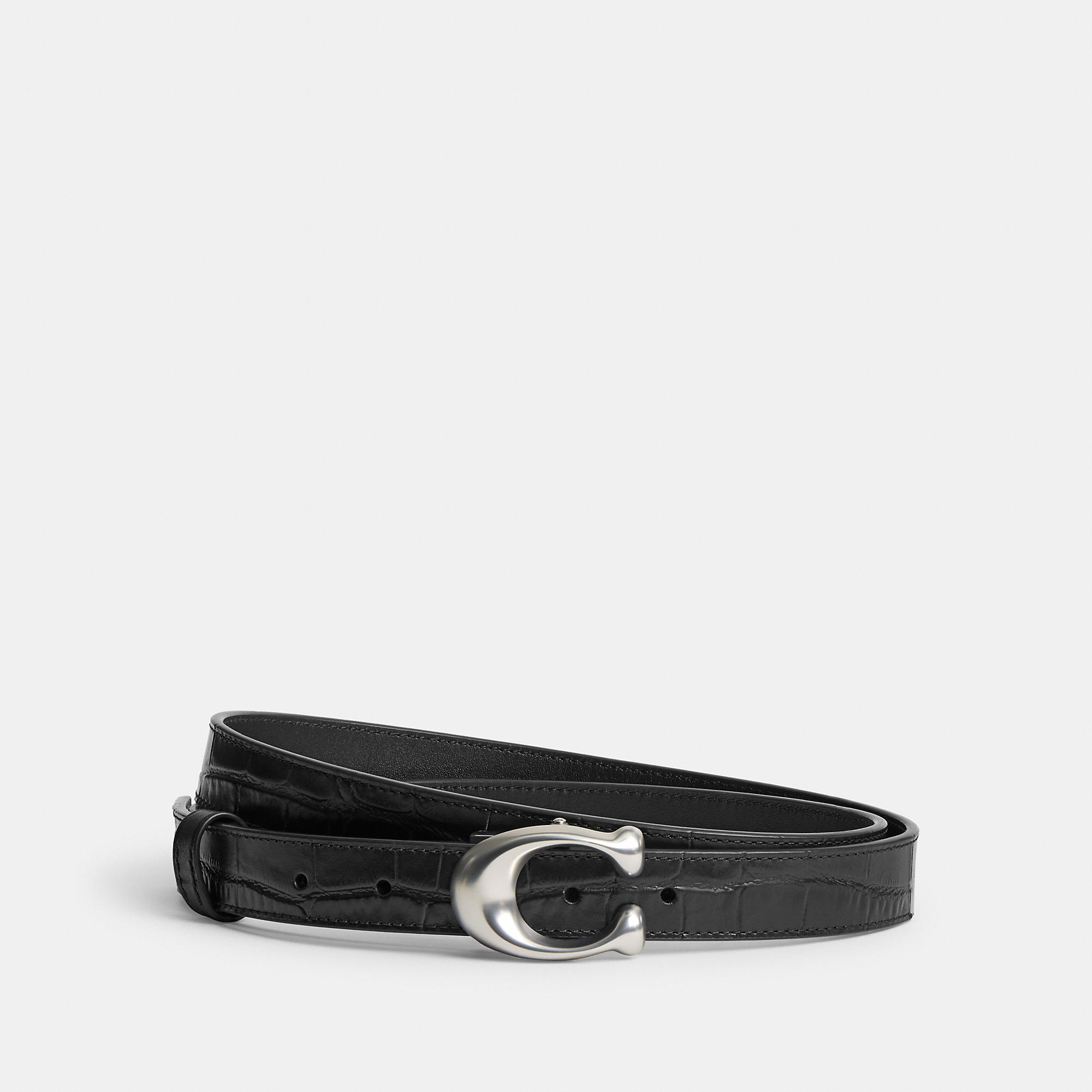 Coach Classic Monogram Silver Buckle Belt COACH Sculpted Reversible Signature Belt Grey Beige X Black  main image 3