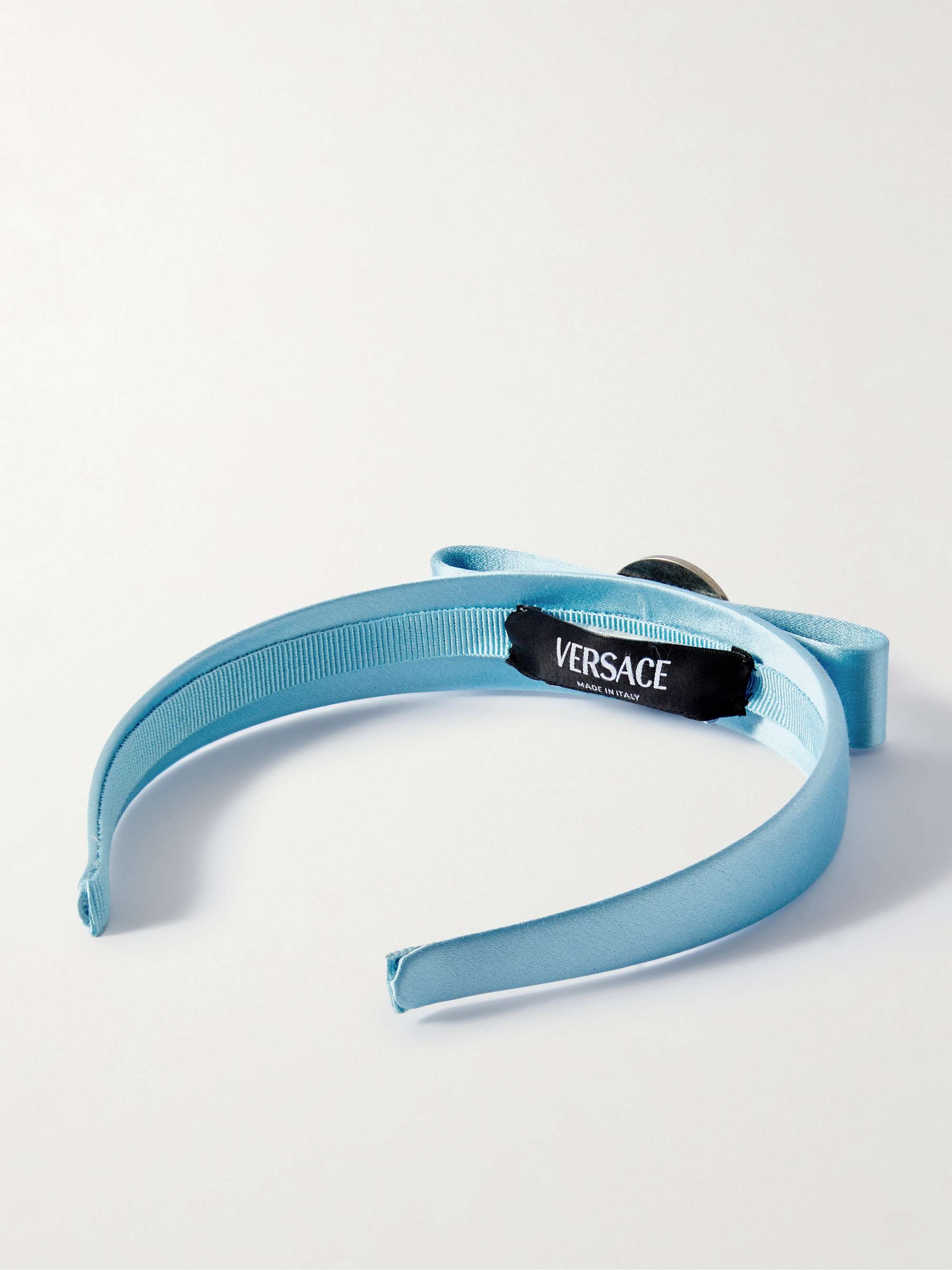 Versace Ribbon Embellished Satin Headband - Blue | Editorialist display picture 1