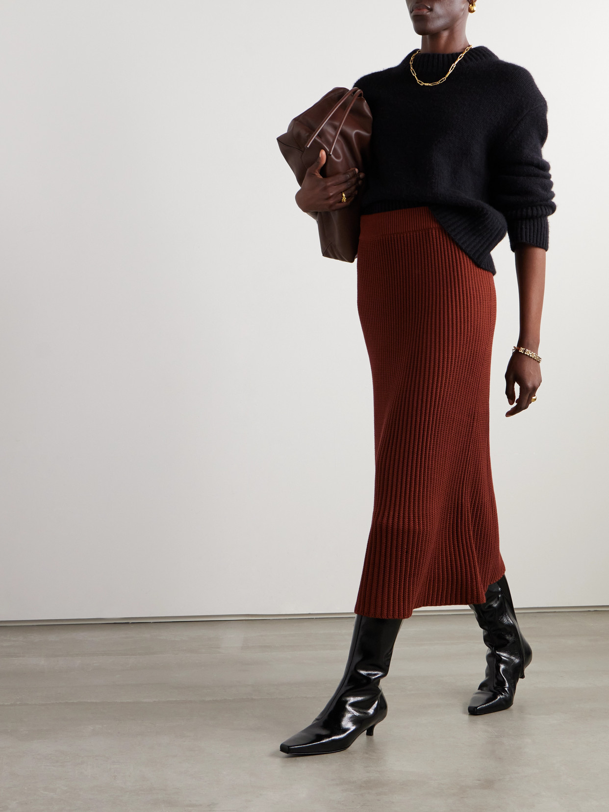 LORO PIANA Loro Piana Ikeda Ribbed Silk And Cotton-blend Midi Skirt