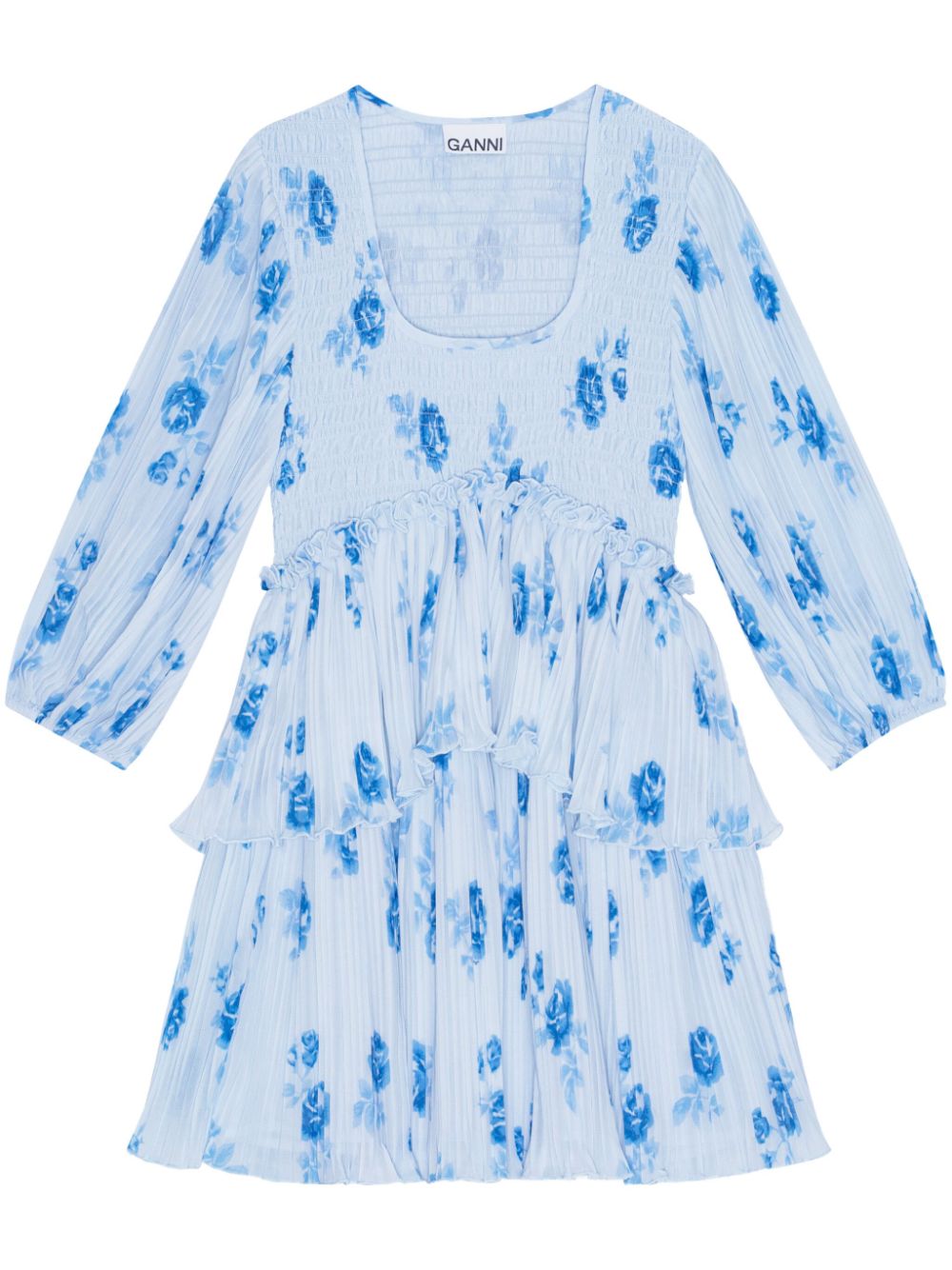 GANNI GANNI Floral-Print Pleated Minidress