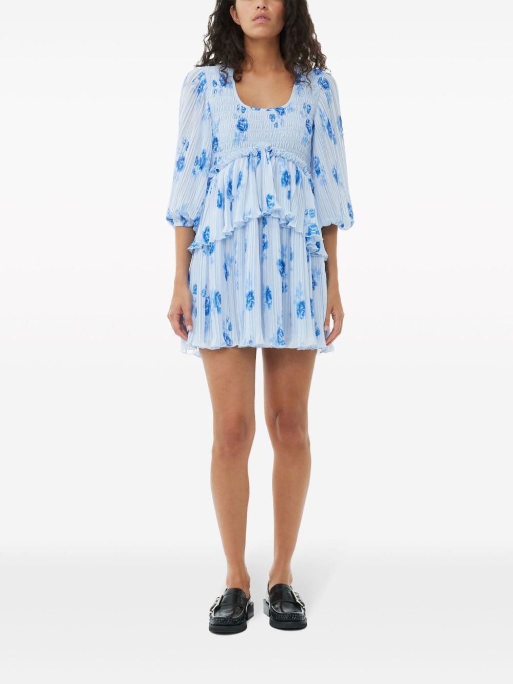 GANNI GANNI Floral-Print Pleated Minidress