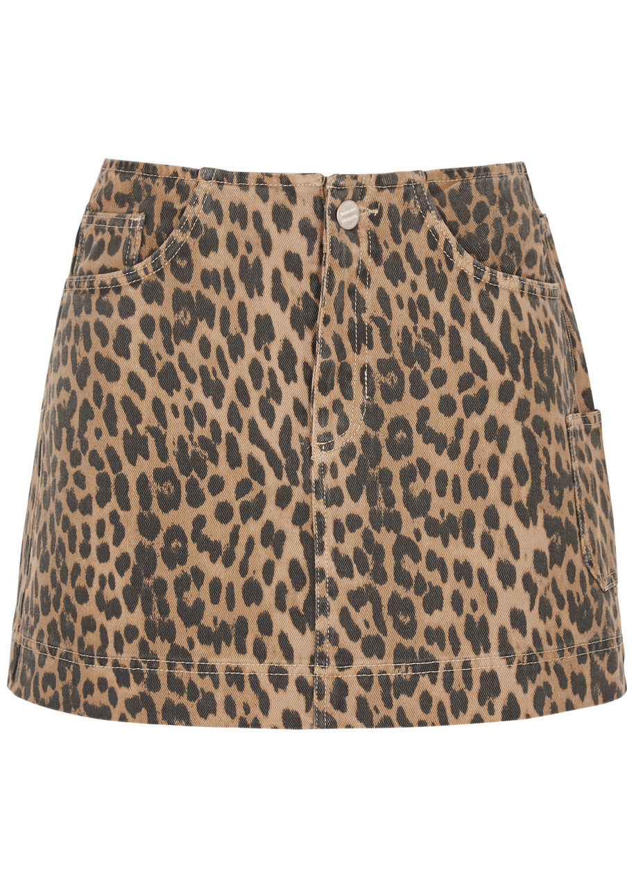 Damson Madder Lily -Print Denim Mini Skirt Leopard Editorialist - Main Image