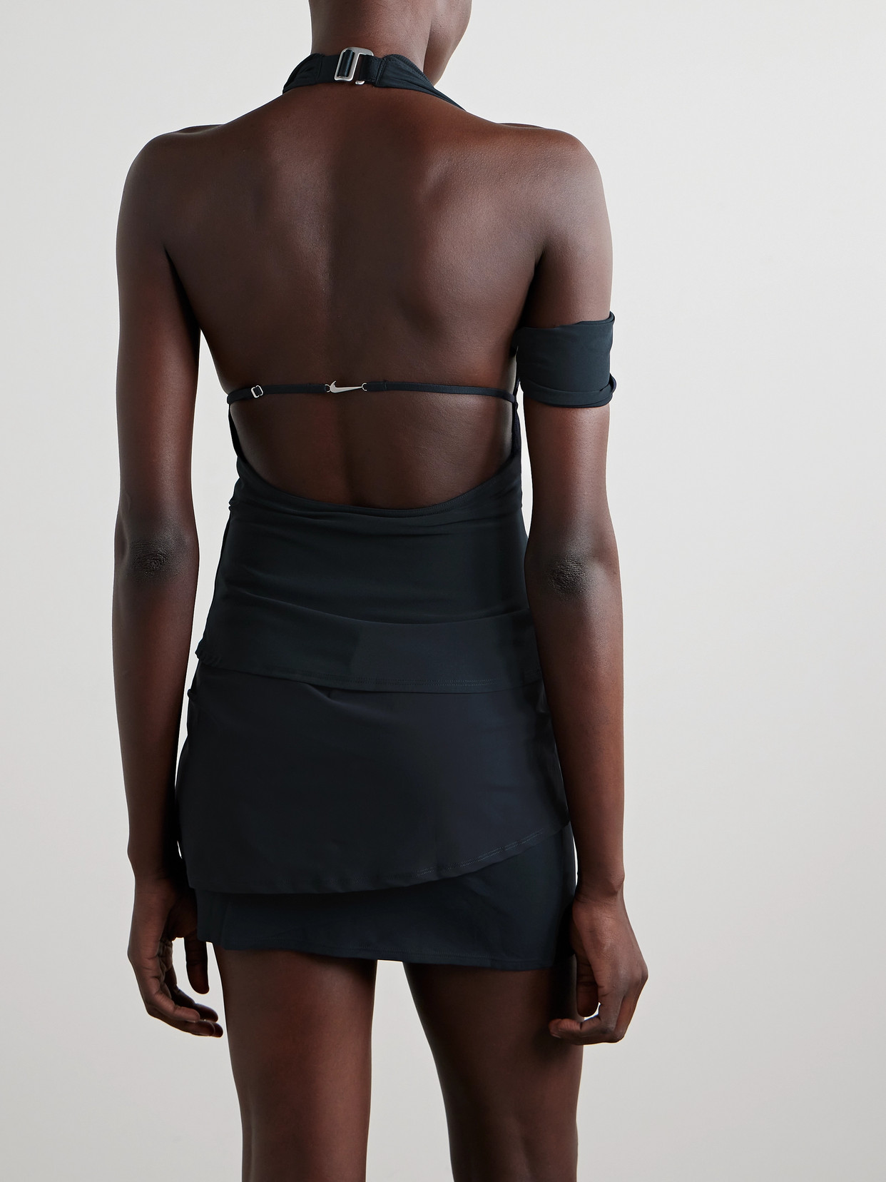 nike x jacquemus women's layered dress Nike X Jacquemus Layered Cutout Stretch-Jersey Mini Dress - Navy