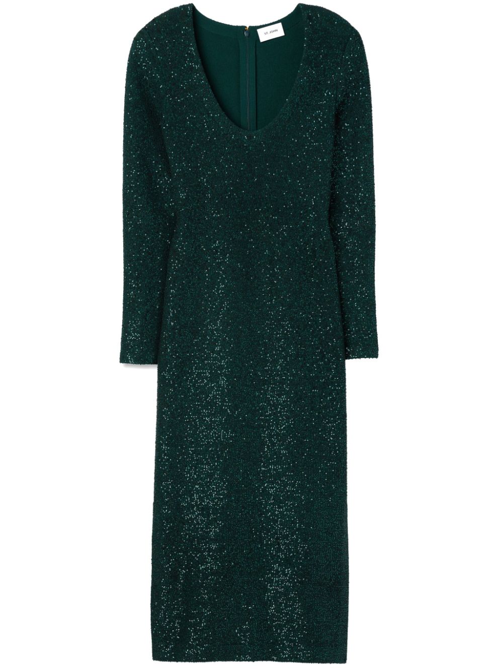 St. John Sequin-Embeished V-Neck Midi Dress - Green | Editorialist