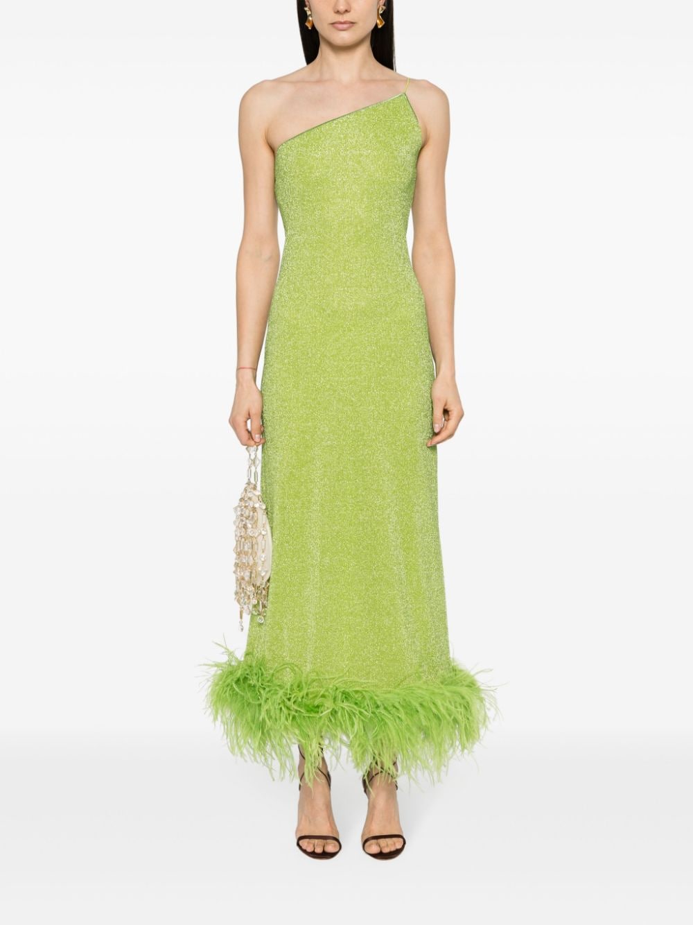 lime green feather dress Miss Circle Women Perrin Emerald Green Feather Dress High Slit Gown