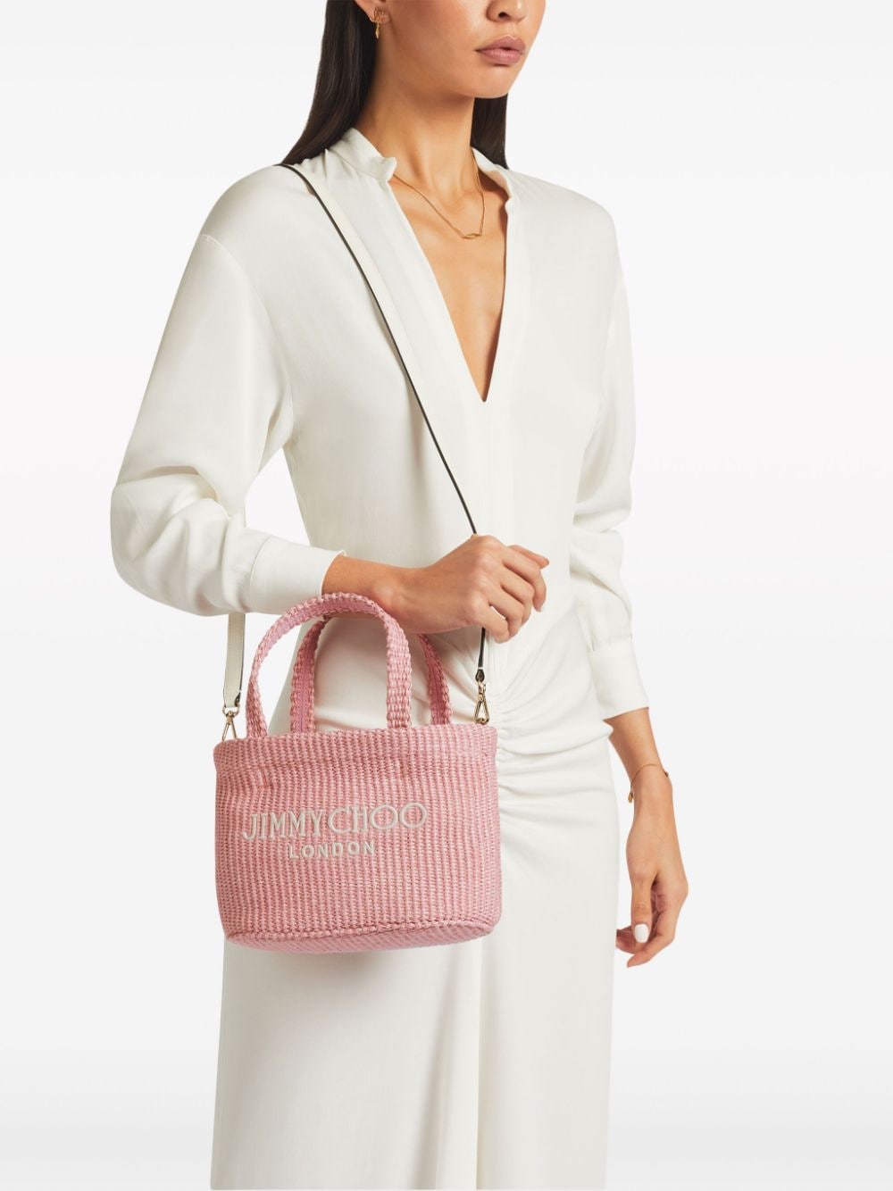 Jimmy Choo Mini Logo-Embroidered Beach Bag - Natural/Latte | Editorialist, image size:1000x1334