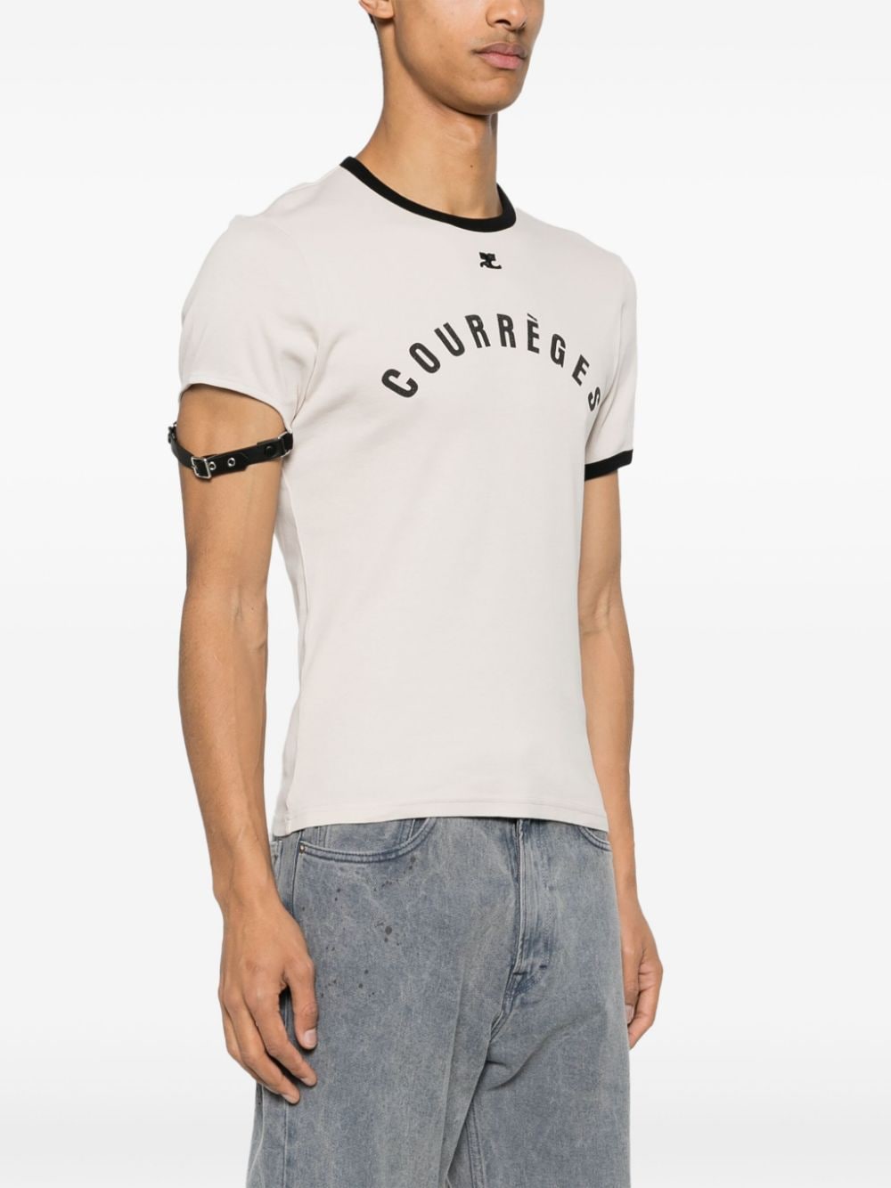 Courreges Buckle Detail Logo-Print T-Shirt In Neutrals - 40