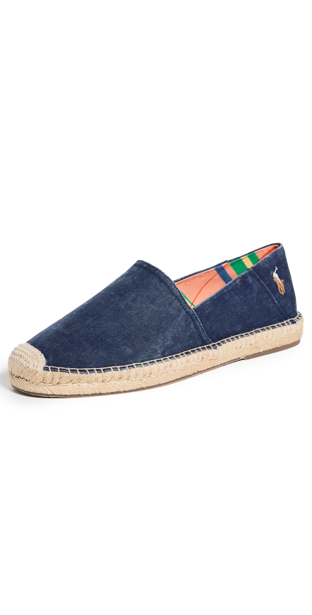 Polo by Ralph Lauren Navy Canvas Slip-On Espadrilles with Red Plaid Lining Polo Ralph Lauren Cevio Slip Washed Canvas Espadrilles In  main image 4