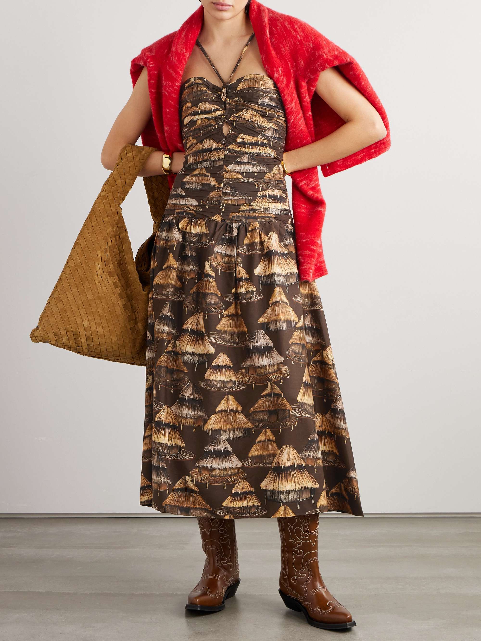 brown shuhu maxi dress sleeveless Buy Farm Rio Gathered Printed - At 69% Off cut fit Intricate floral 070126eoswmns Cos ASYMMETRIC CHAIN-PRINT MIDI Size:ius 4