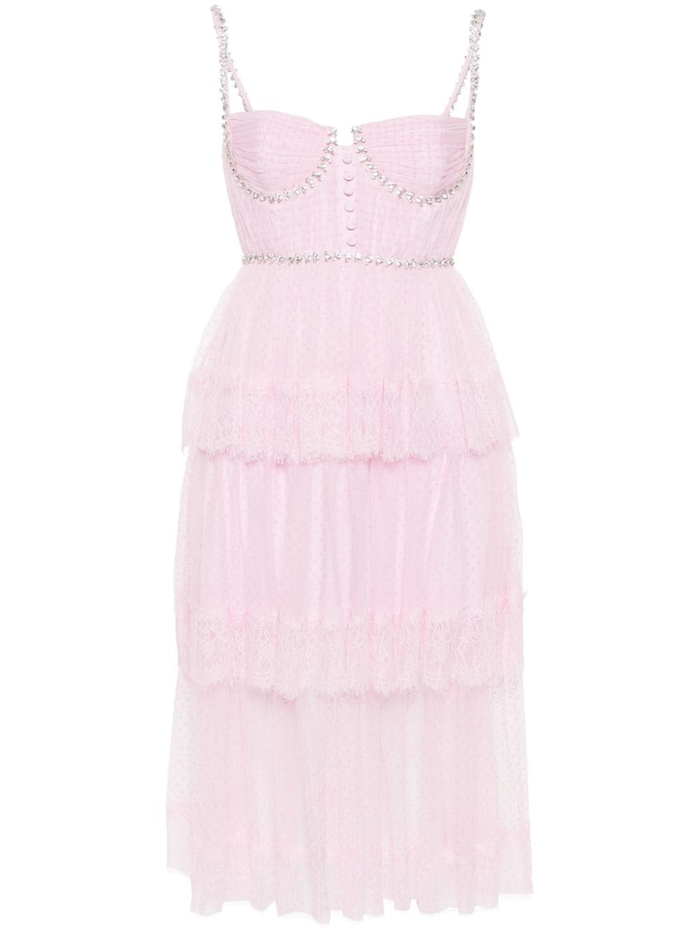 self portrait chiffon lace tiered midi dress Self-Portrait Tiered Lace Midi Dress in Purple
