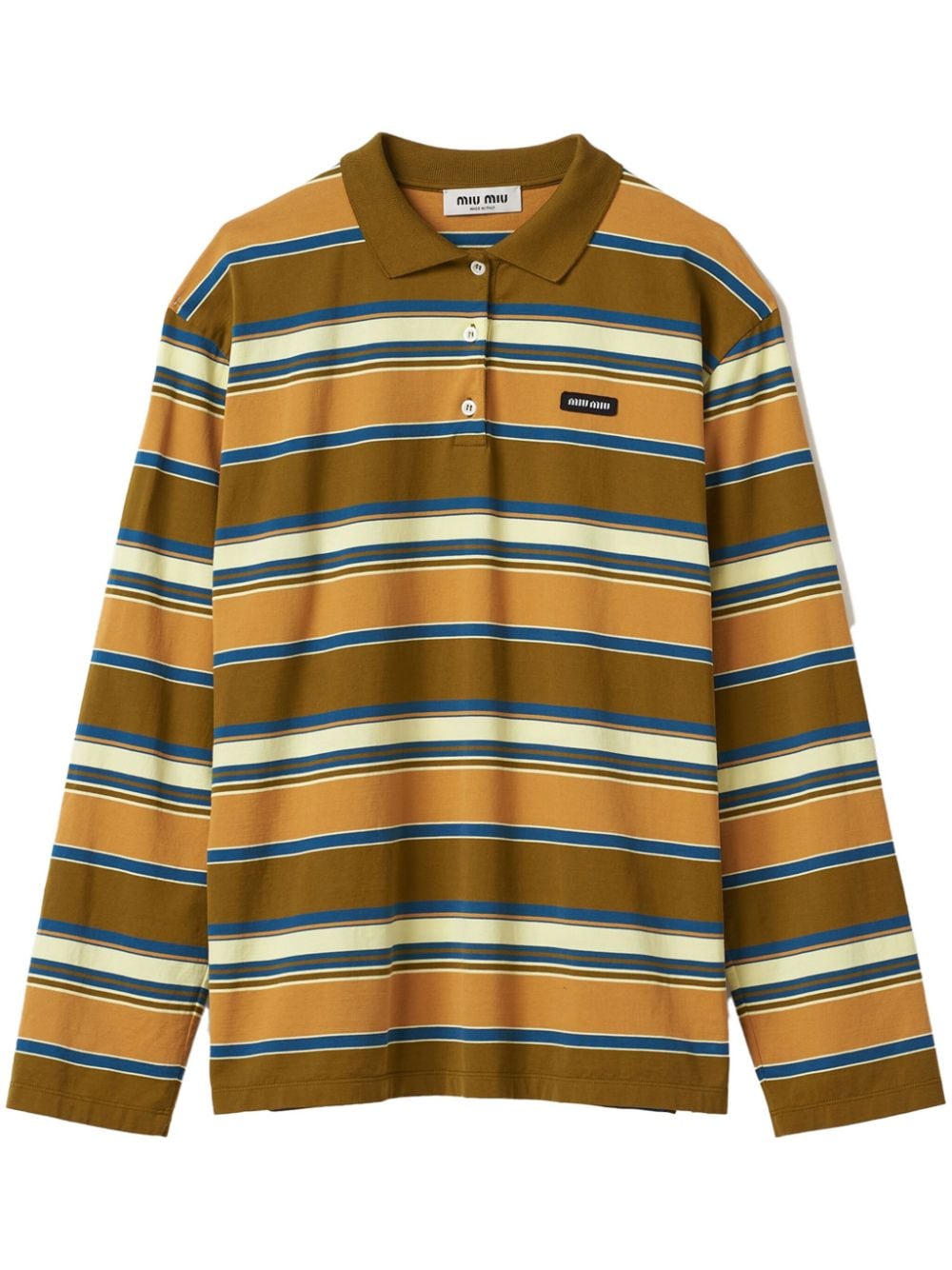 Miu Miu Striped Cotton Polo Shirt - Brown | Editorialist
