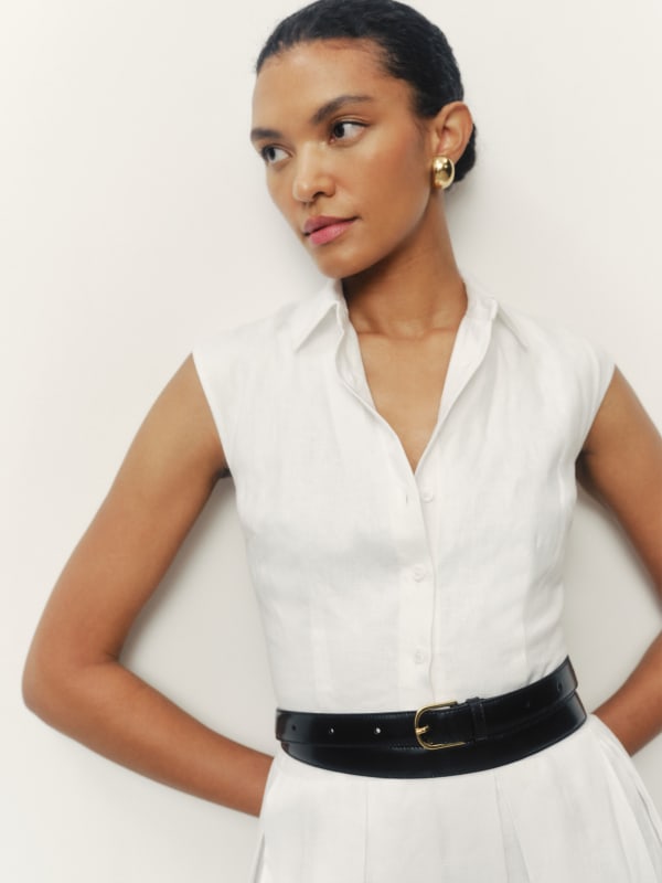 Reformation Prim Linen Shirt Dress In Blue - 50% Off | Editorialist