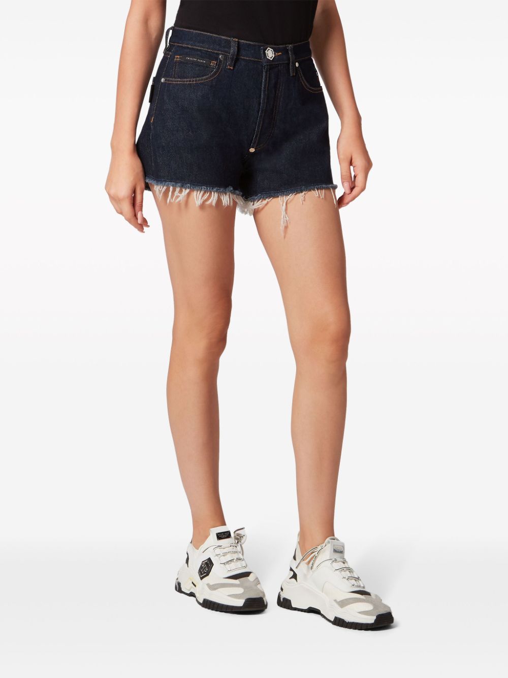 PHILIPP PLEIN PHILIPP PLEIN Logo Appliquéd Denim Mini Shorts