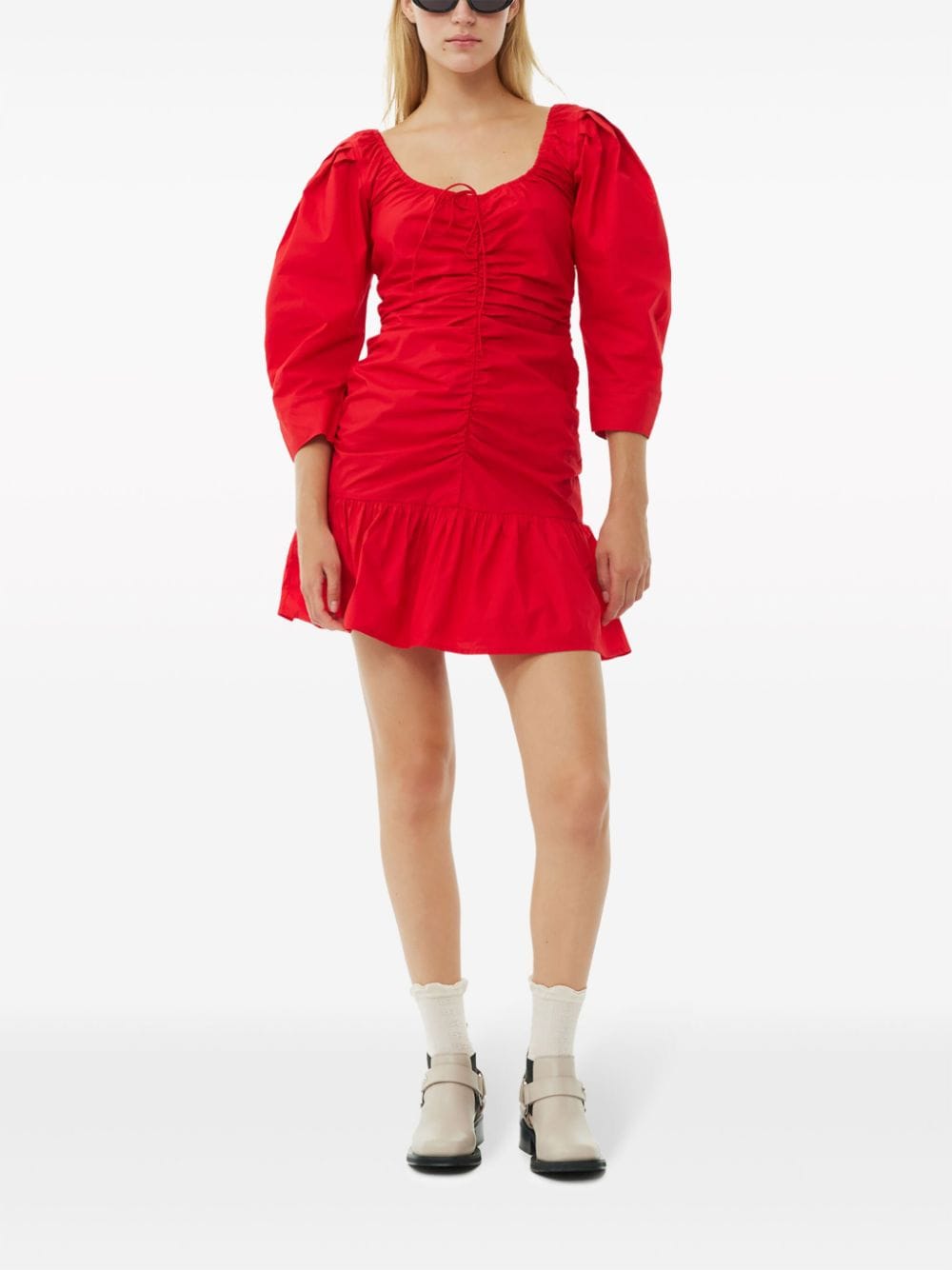 GANNI Gathe Poplin Mini Dress